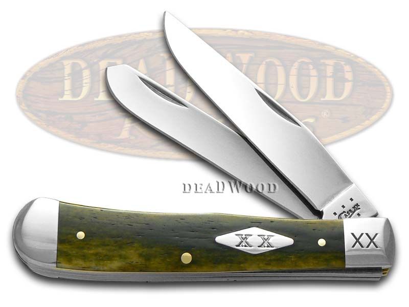 Case XX Smooth Olive Green Bone Trapper 1/500 Stainless Pocket Knife ...