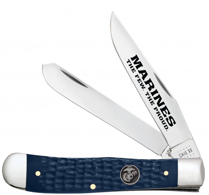 Case XX Marines USMC Jigged Blue Synthetic Trapper Stainless Pocket ...