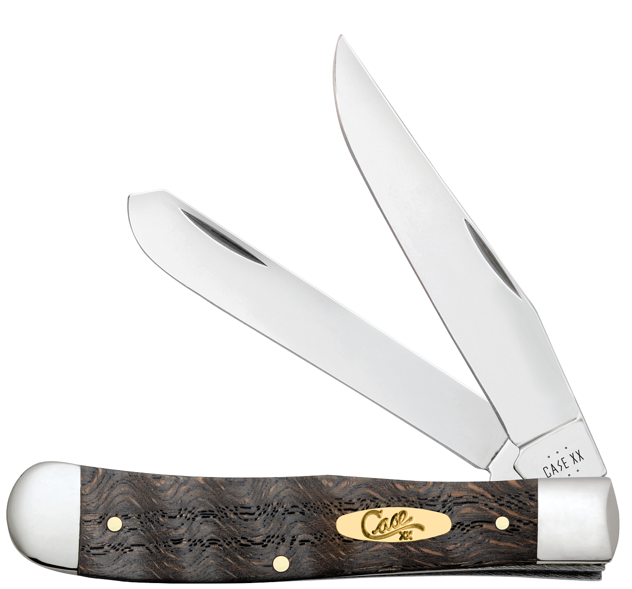 Case XX Trapper Black Curly Oak Wood 14000 Stainless Steel Pocket Knife ...
