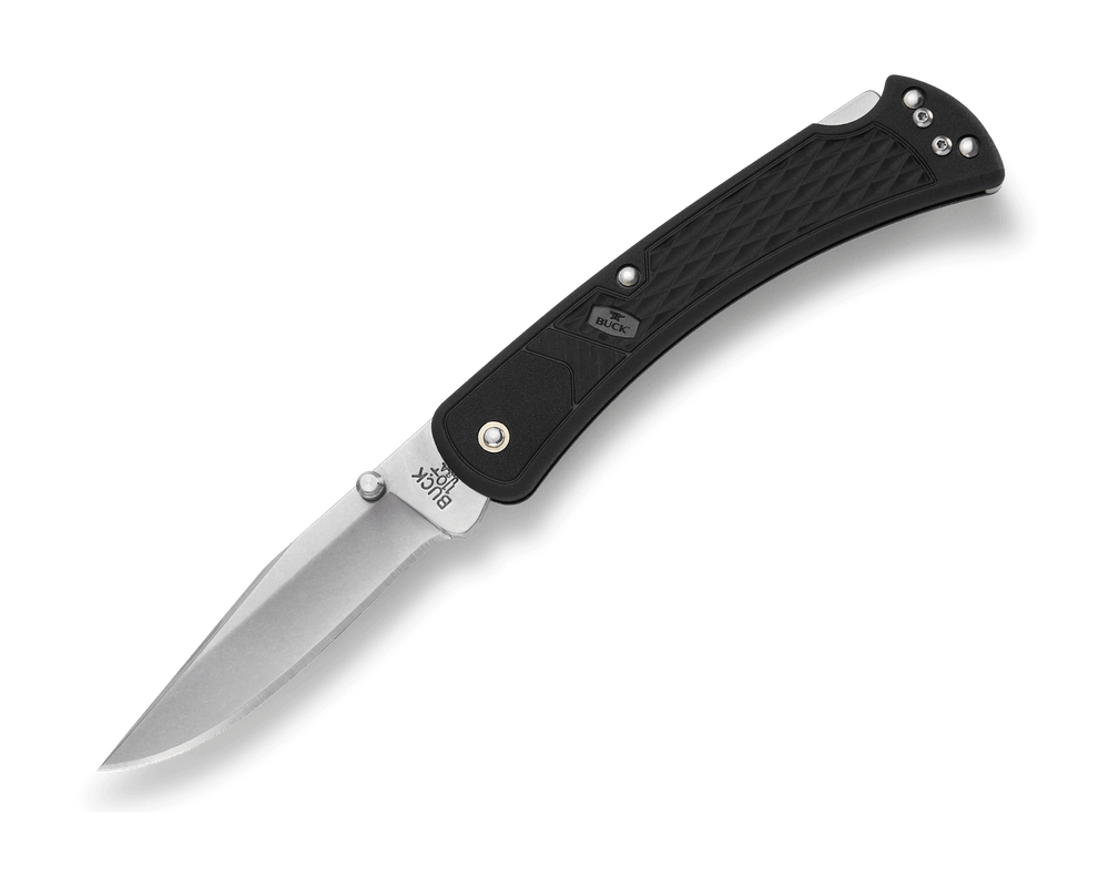 Buck 110 Slim Select Folding Hunter 0110BKS1-B Black GFN & 420HC Stainless Steel Pocket Knife ...
