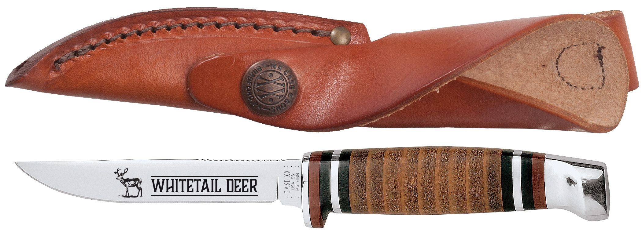 Case XX Whitetail Deer AWTCM3WT Leather Stainless Steel Fixed Blade Knife
