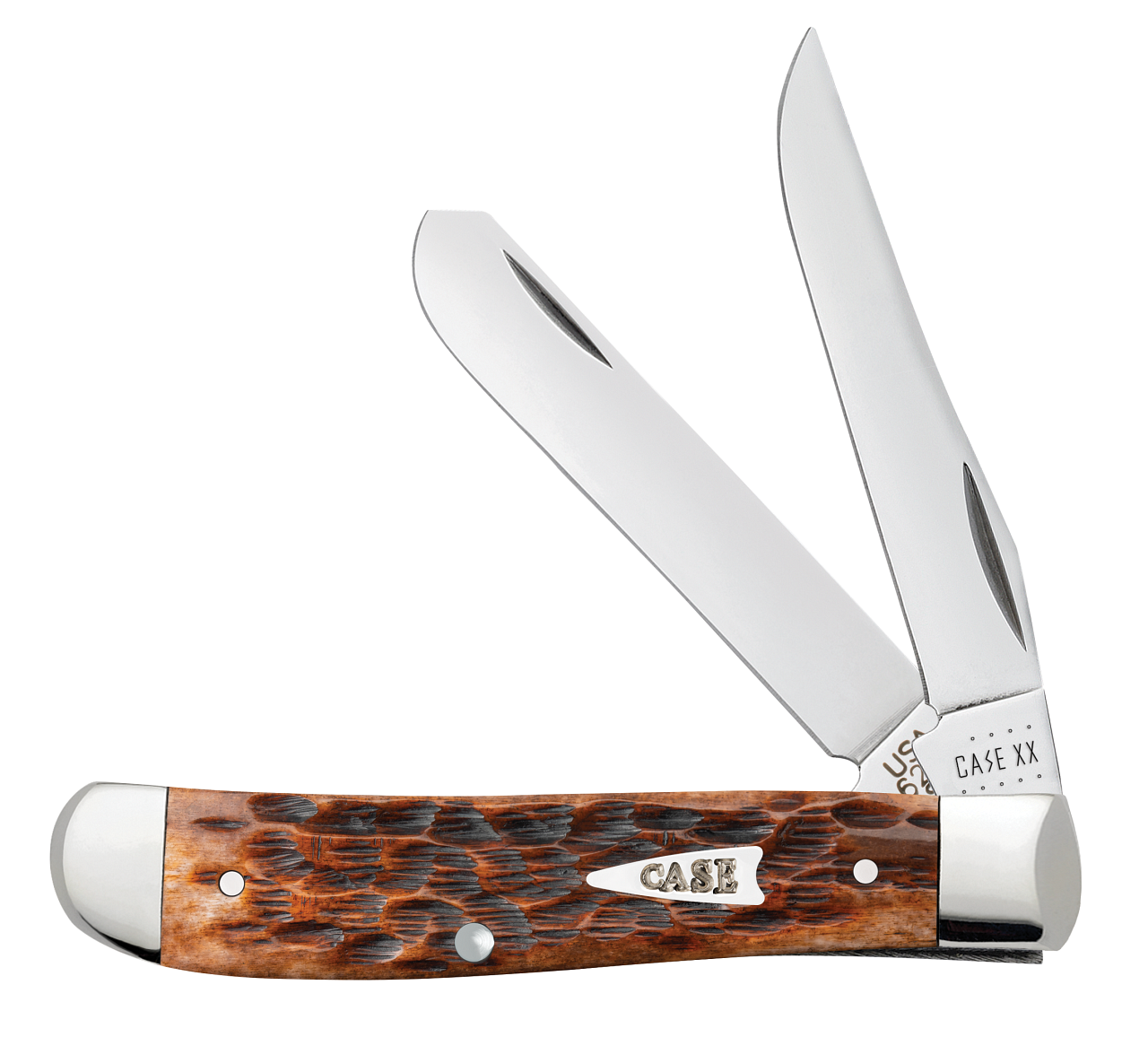 Case XX Peach Seed jigged Brown Bone Mini Trapper Stainless Pocket ...