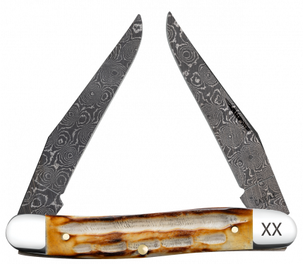 Case XX Muskrat Jigged Burnt Natural Bone 27231 Damascus Pocket Knife ...